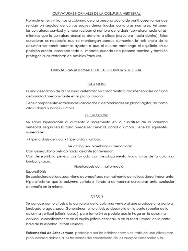 Curvaturas Normales y Anormales de La Co | PDF | Escoliosis ...