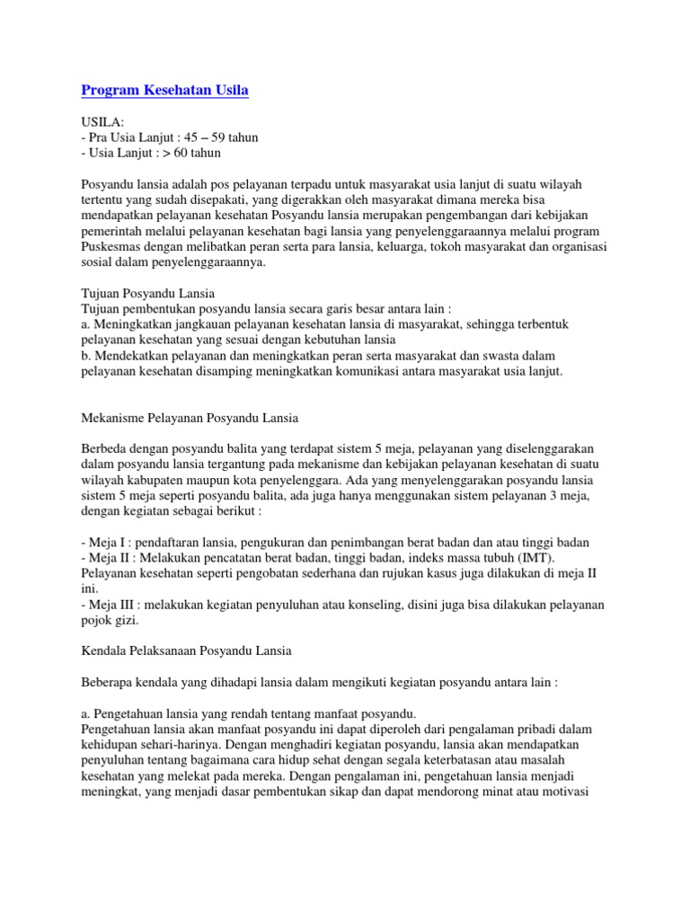 Program Kesehatan Usila | PDF