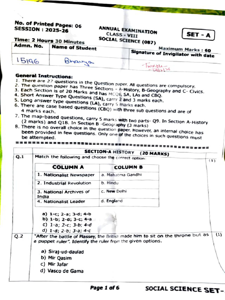 8th Science Lancer Convent Final Exam | PDF
