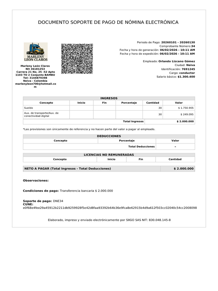 SIIGO - Documento Electrónico de Nómina | PDF | Economias | Business