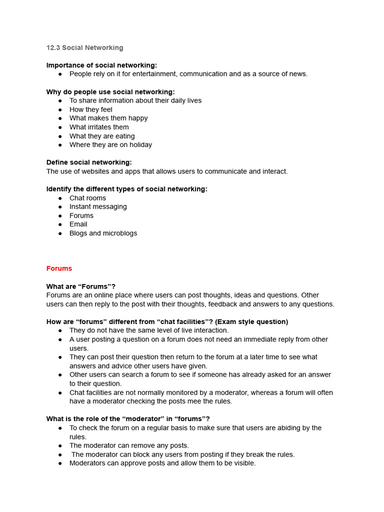 ICT 12.3 Social Networking-Notes | PDF | Internet Forum | Cyberspace