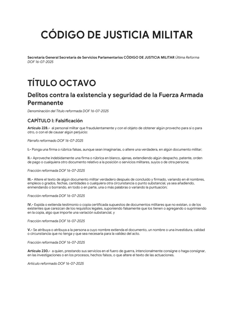 Código de Justicia Militar | PDF | Crimen organizado | Deserción