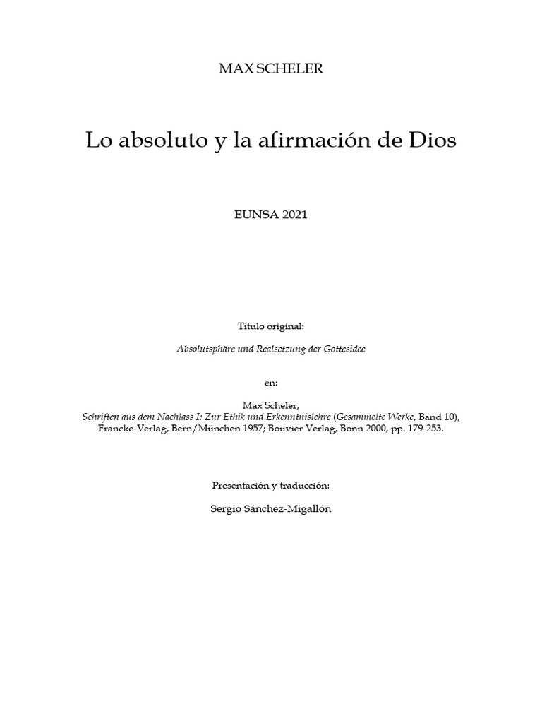 Lo Absoluto y La Afirmacion de Dios Max | PDF | Metafísica
