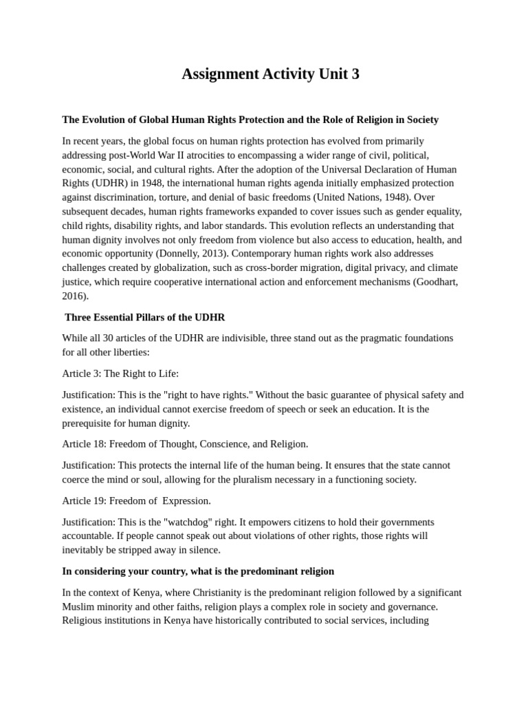 Assignment Activity Unit 3 | PDF | Human Rights | Toleration