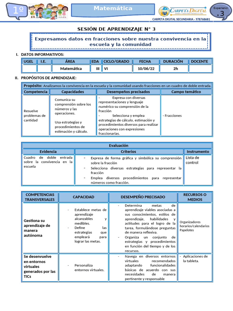 1° SESIÓN DE APRENDIZAJE SESIÓN3-SEM.2-EXP.3-MATEMÁTICA | PDF | Aprendizaje | Maestros