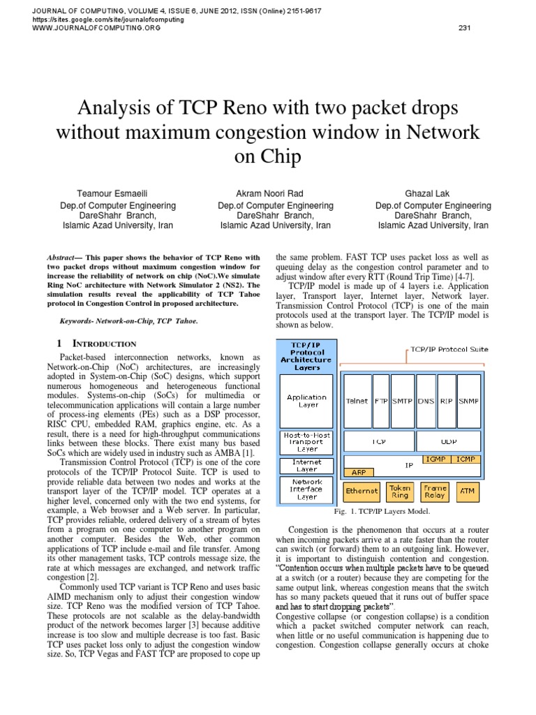 Analysis of TCP Reno With Two Packet Drops Without Maximum Congestion ...