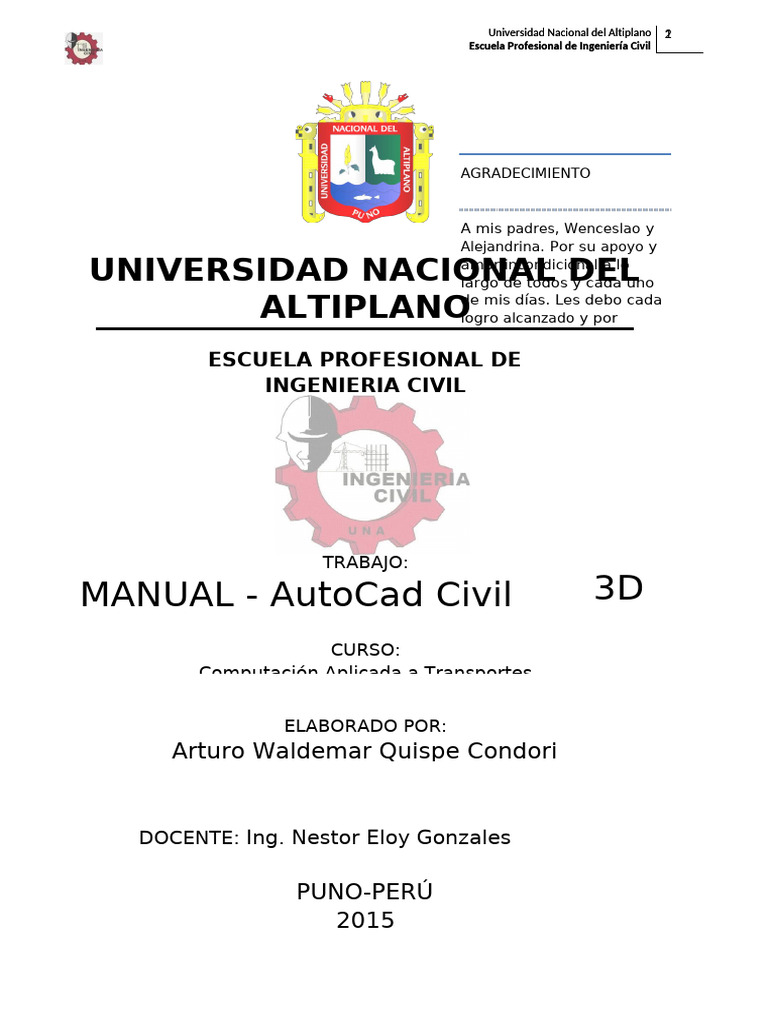 Civil 3D Manual - Una Ing. Civil Arturo Quispe | PDF | Ingeniero civil ...