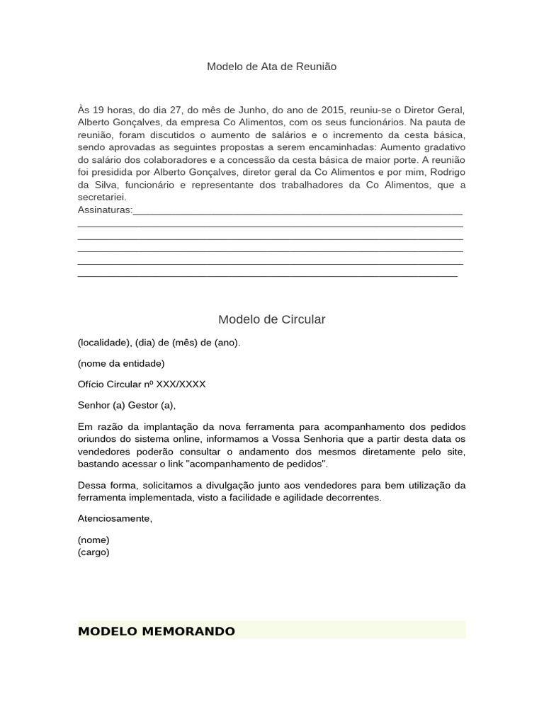 Modelos de Documentos | PDF | Business | Trabalho