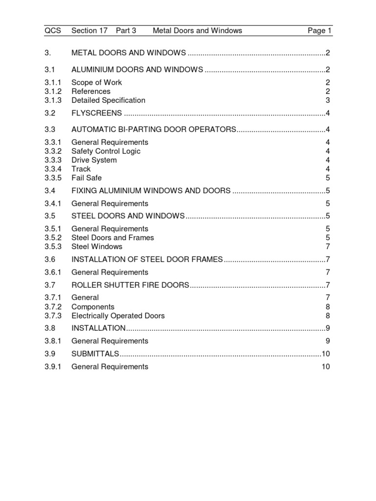 Metal Doors and Windows Specification | PDF | Door | Window