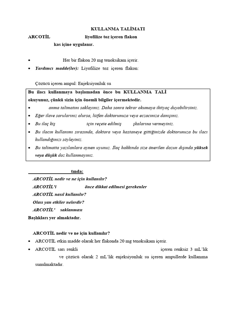 Arcotil 20 MG IV Im Liyofilize Toz KT | PDF