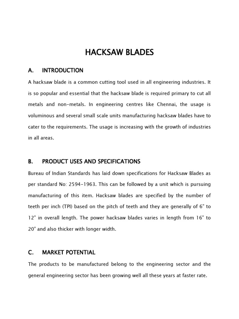 1-Hackshaw Blades | PDF | Secondary Sector Of The Economy