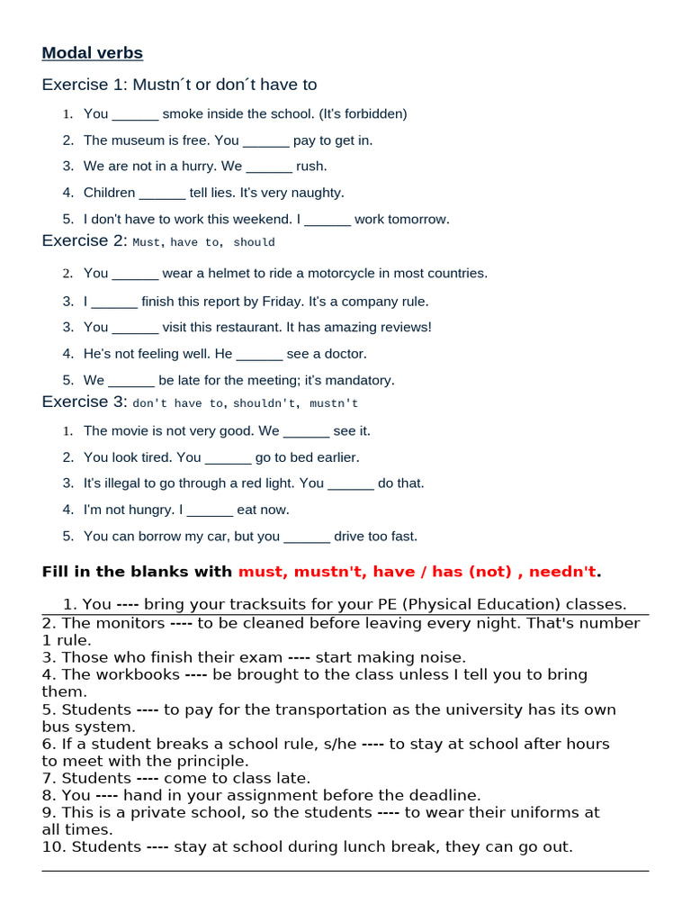 Modal Verbs Exercise | PDF
