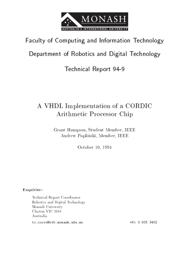 Vhdl Implemenation Of Cordic Algorithm Pdf Vhdl Digital Electronics