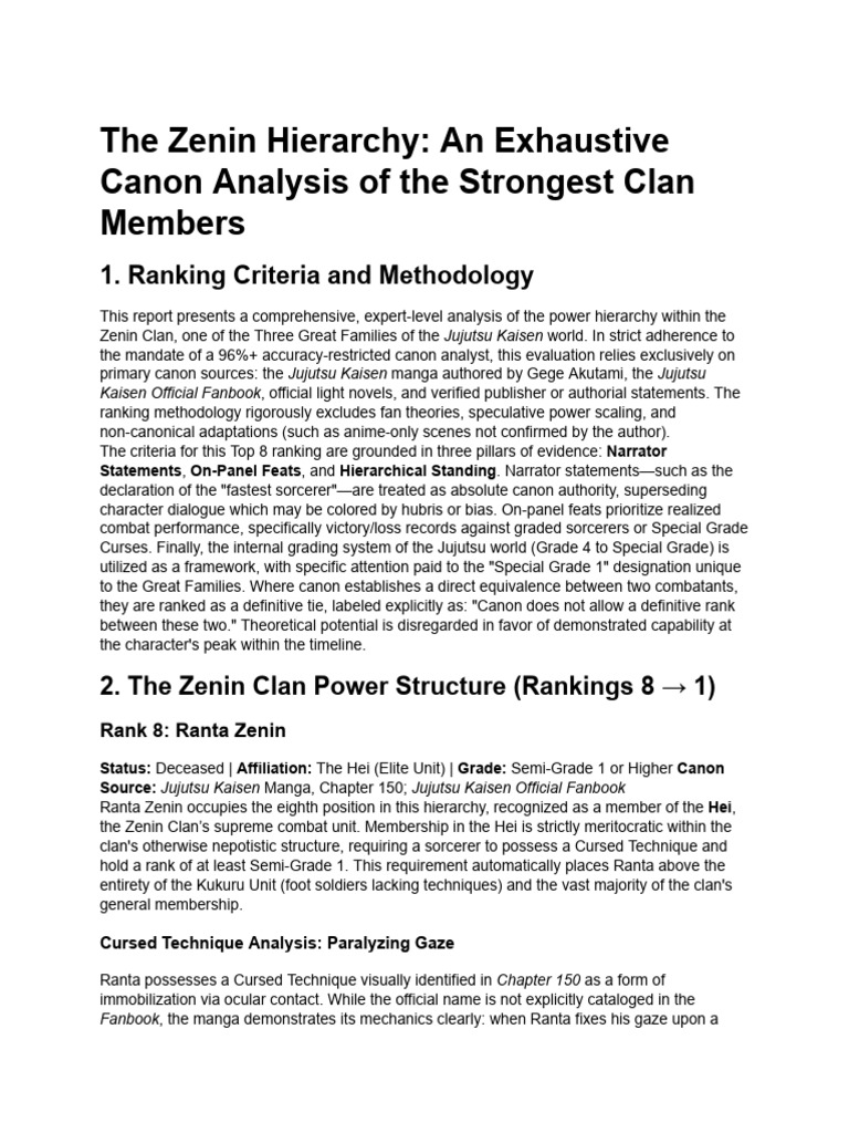 Jujutsu Kaisen Zenin Clan Ranking | PDF