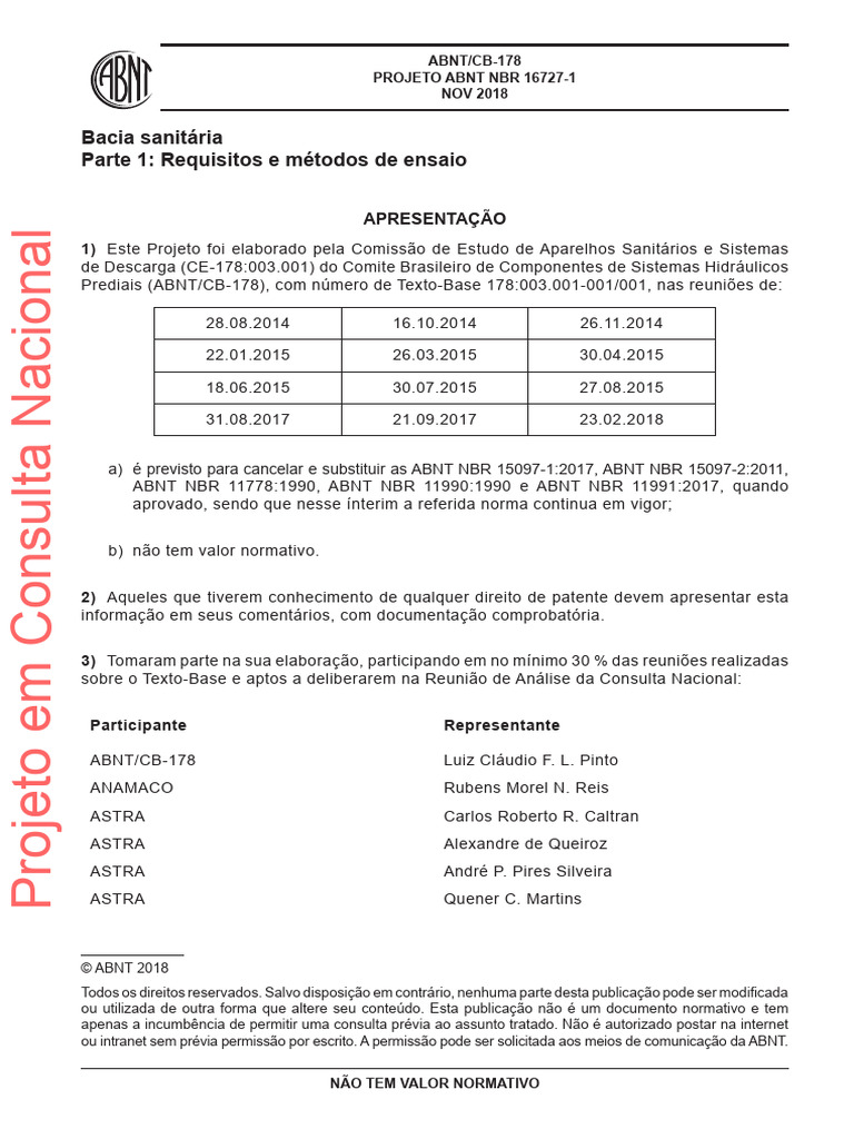 18 11 23 - 1605 - ABNT NBR 16727-1 Bacia Sanitária Parte 1 | PDF | Banheiro