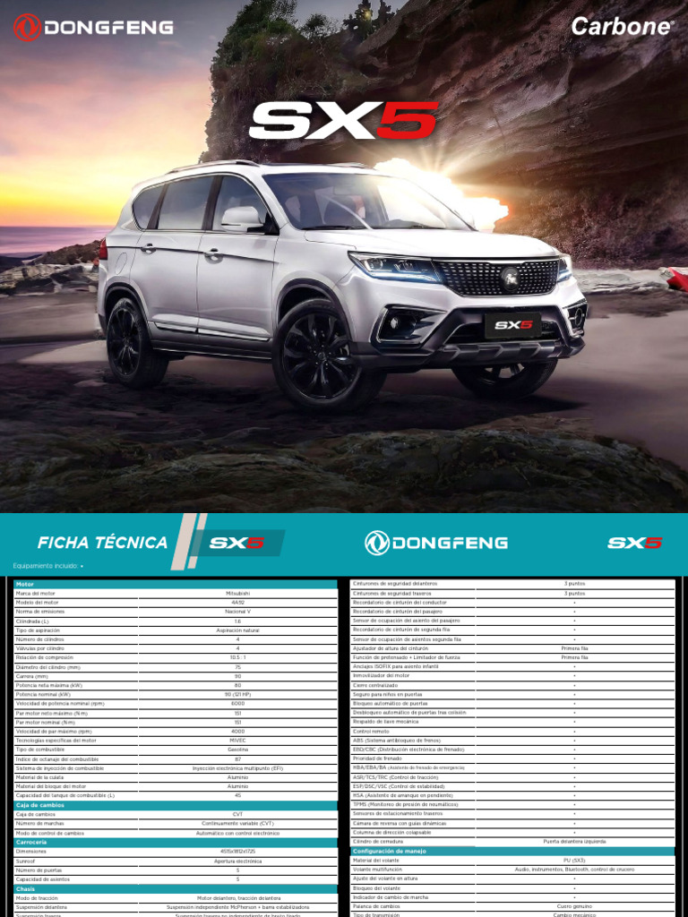 Ficha Tecnica Sx5 | PDF | Inyección de combustible | Sistema de freno ...