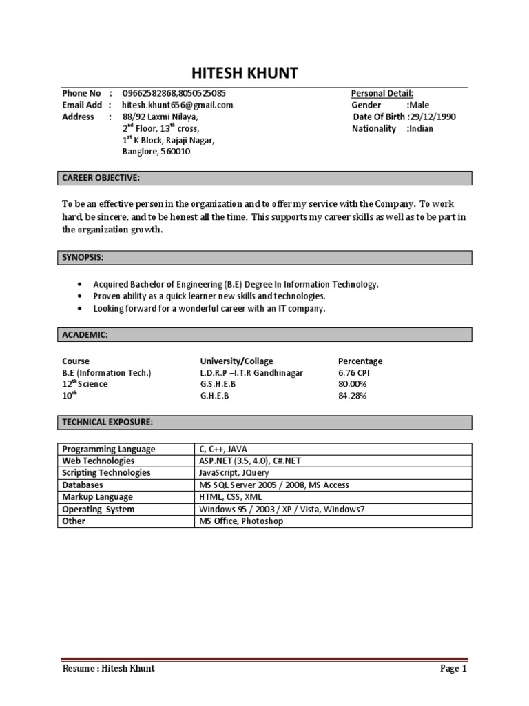 IT Resume: Hitesh Khunt | PDF