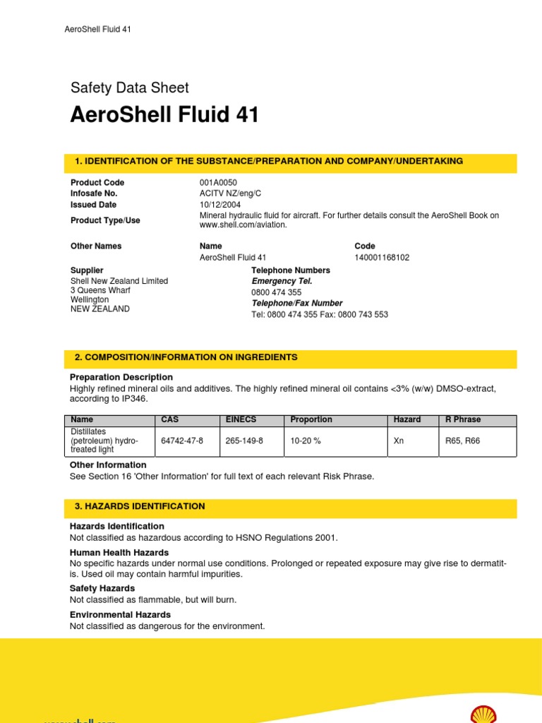 Aeroshell Fluid 41 | PDF | Dangerous Goods | Chemistry