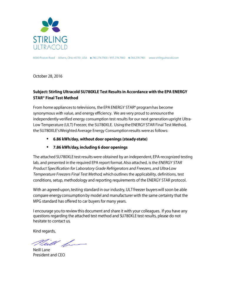 Energy Star Test Results SU780XLE | PDF | Refrigerator