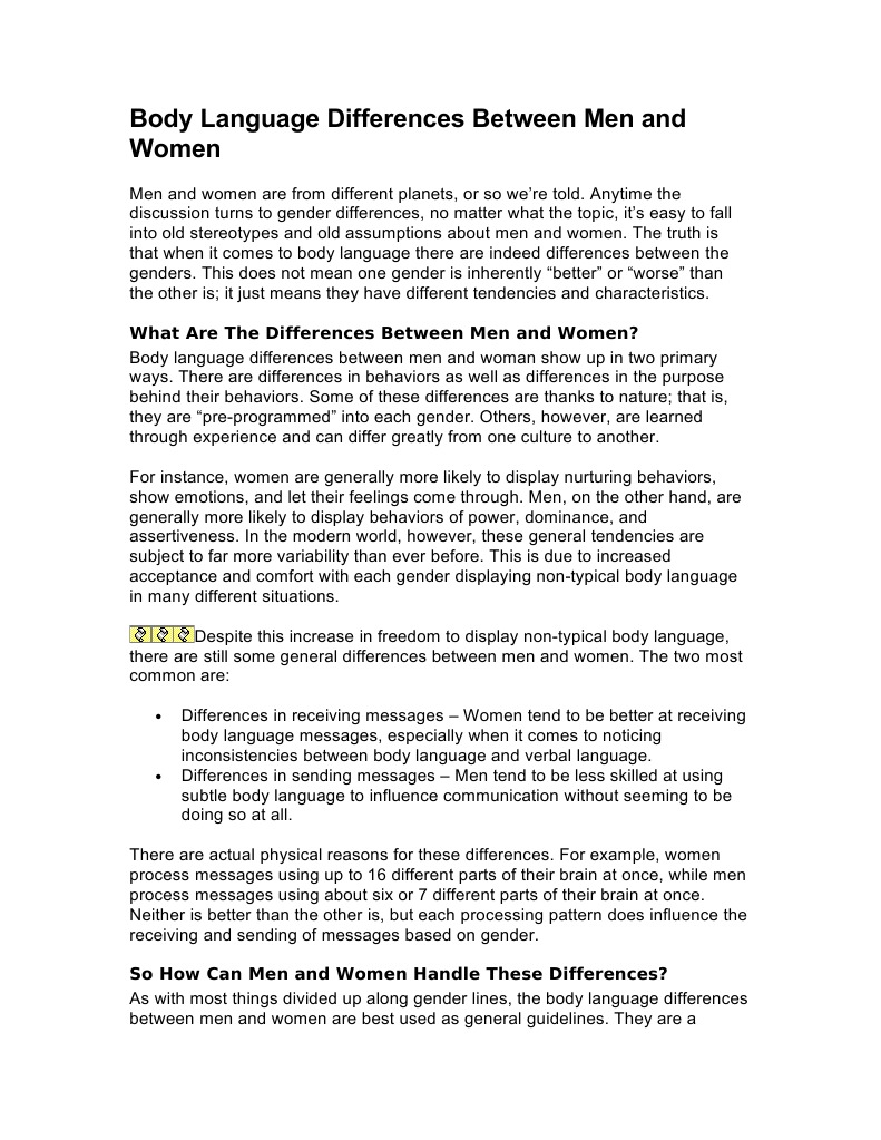 Body Language Differences Between Men and Women | PDF | Body Language ...