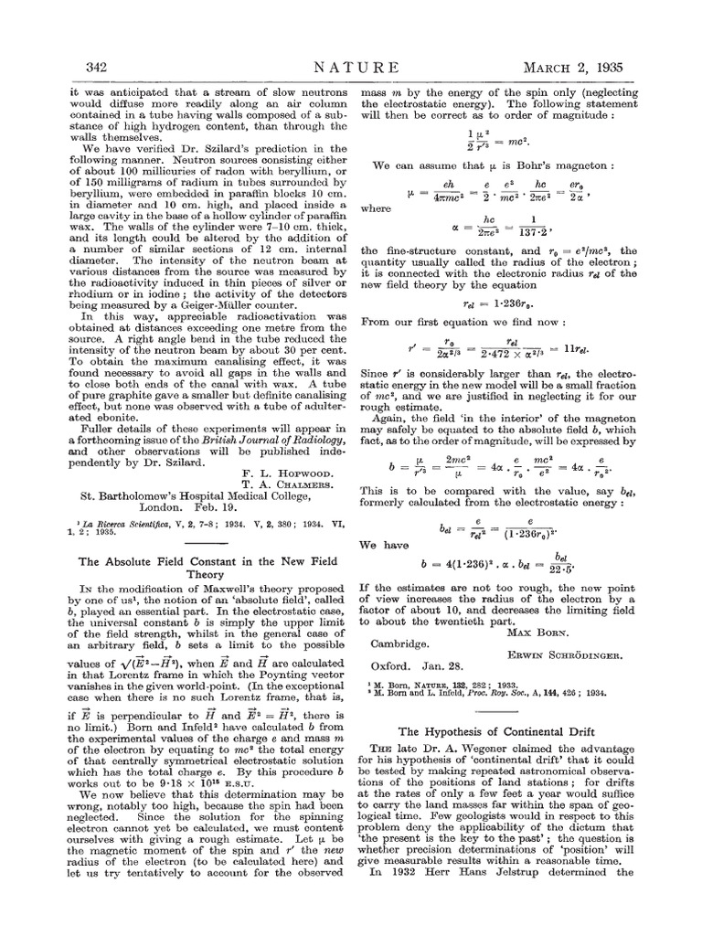 Schrödinger, Erwin - The Absolute Field Constant in The New Field ...
