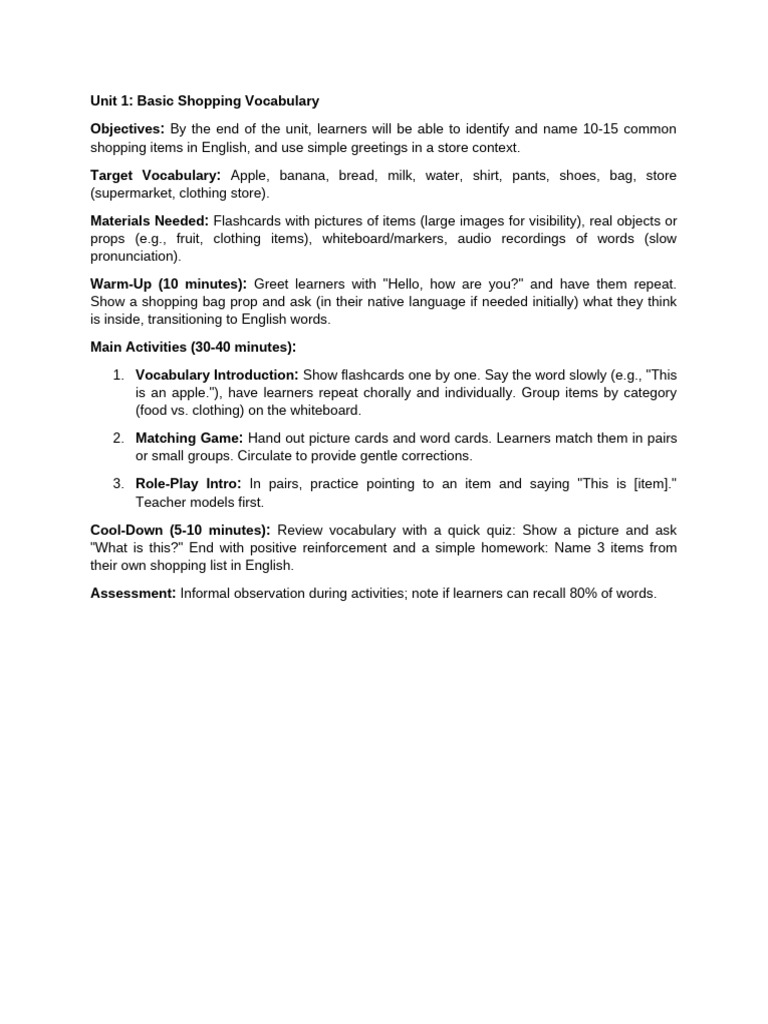 Lesson Plan Shopping1 | PDF