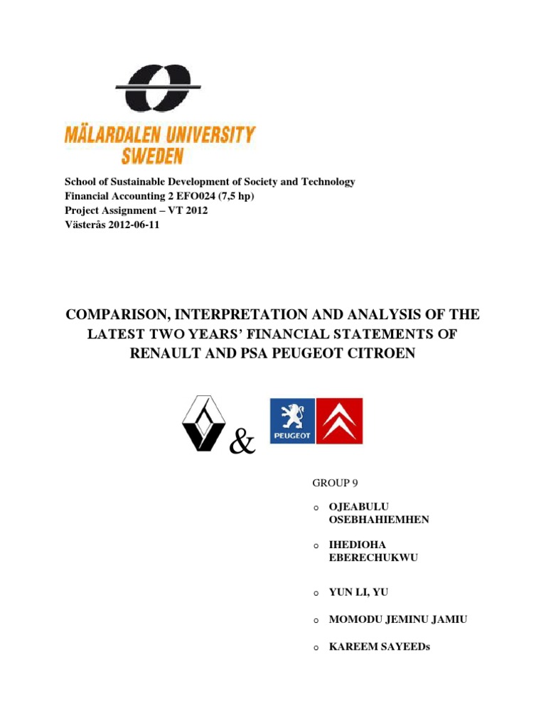 PSA Peugeot Citroen and Renault Financial Analysis Group 9 | PDF ...