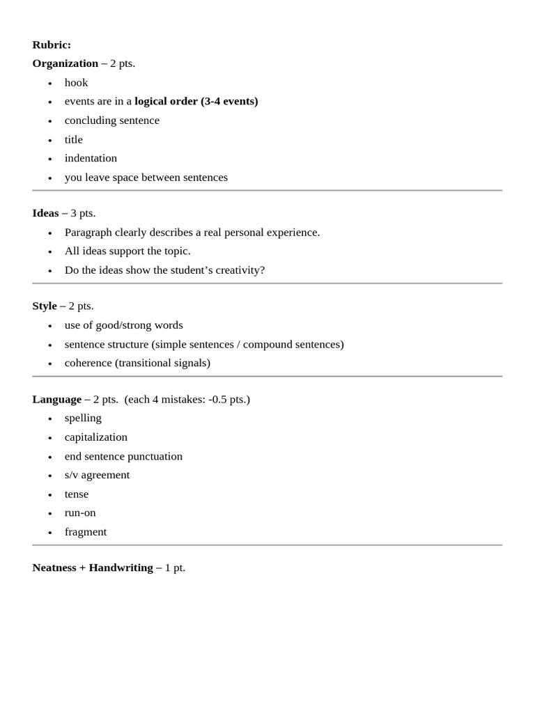 Writing Test - Rubric | PDF