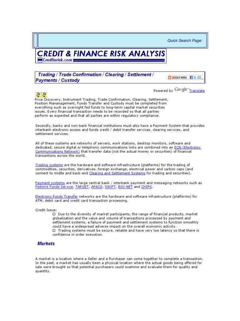 Trading and Settlement Overview | PDF | Clearing (Finance) | Clearing ...