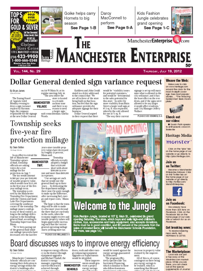 Manchester Enterprise Front Page July 19 | PDF | Property Tax | Chevrolet