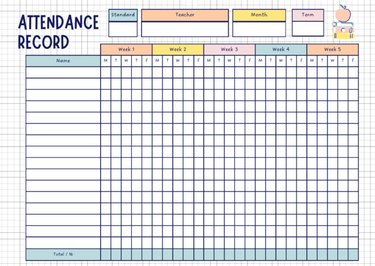 Student Attendance Record in Cute Pastel Hand Drawn Style | PDF