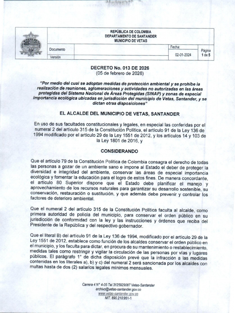Decreto No 013 de 2026 - 0001 | PDF