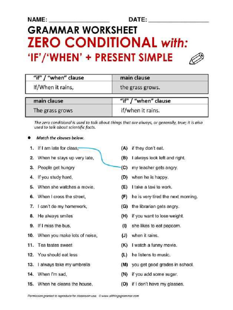 Zero Conditional Matching Sentences | PDF