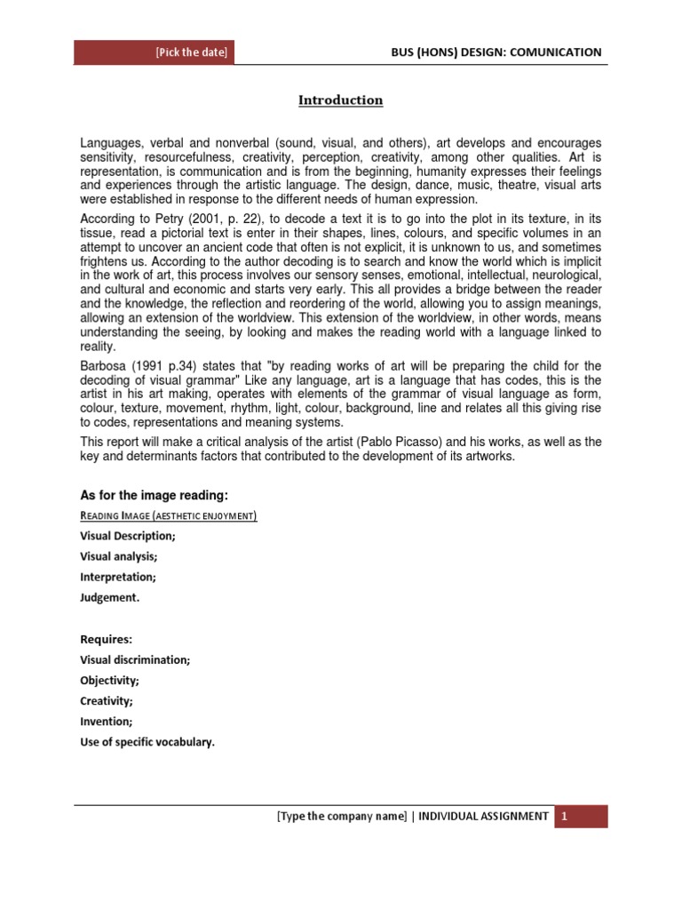 Picasso Assignment Pdf Cubism Representation Arts