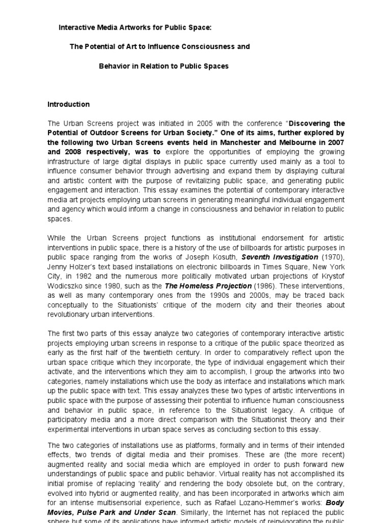 Interactive Media Artworks For Public Space: The Potential of Art To ...