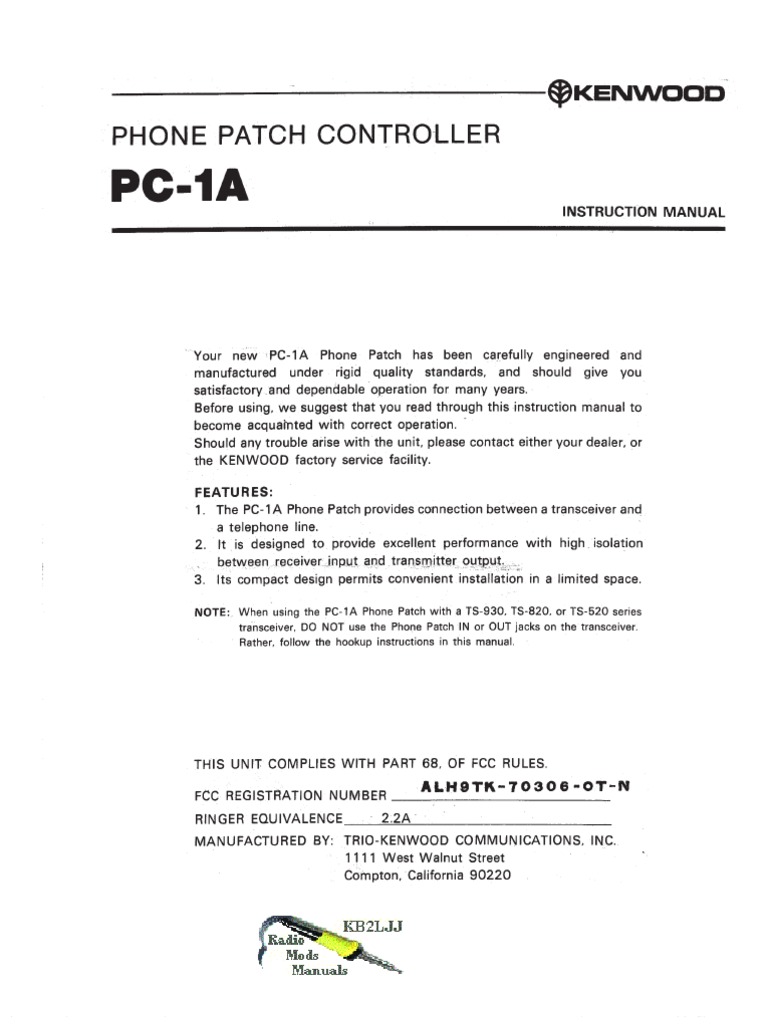Kenwood PC1A Phone Patch PDF | PDF