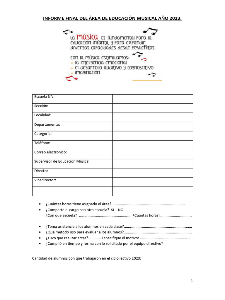 Informe Final Música | PDF | Escuelas
