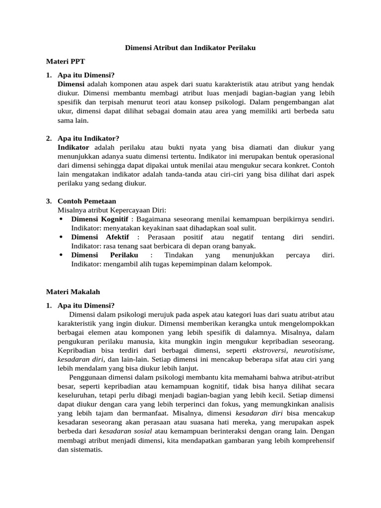 Materi Dimensi Atribut Dan Indikator Perilaku | PDF