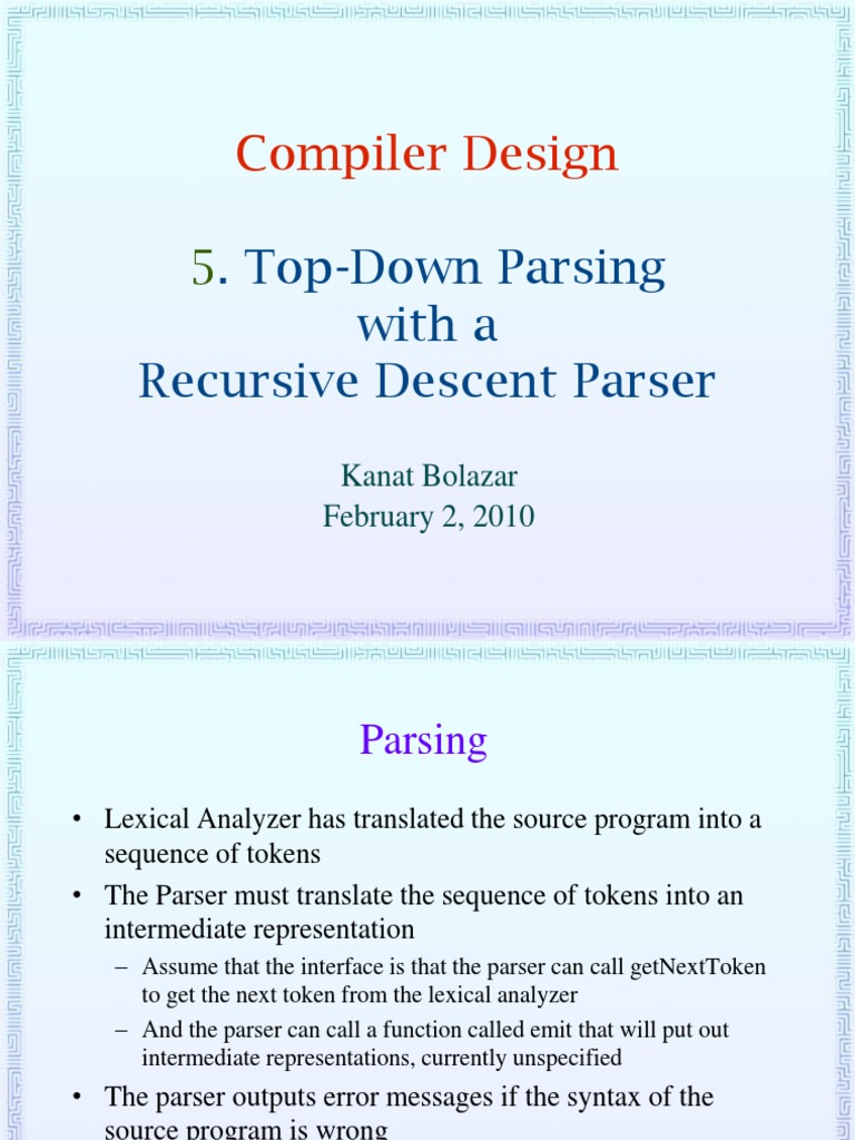 Compiler Design: - Top-Down Parsing With A Recursive Descent Parser | PDF | Parsing | Grammar