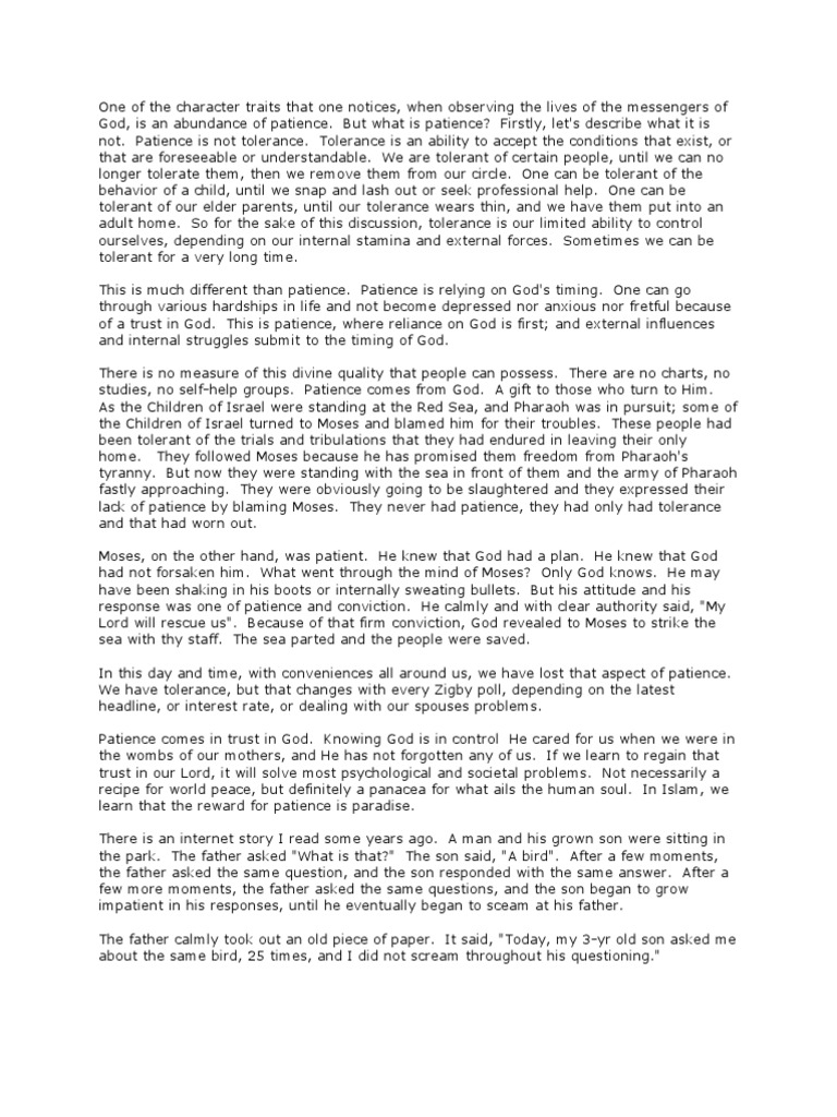 Patience Vs Tolerance | PDF | Patience | Moses