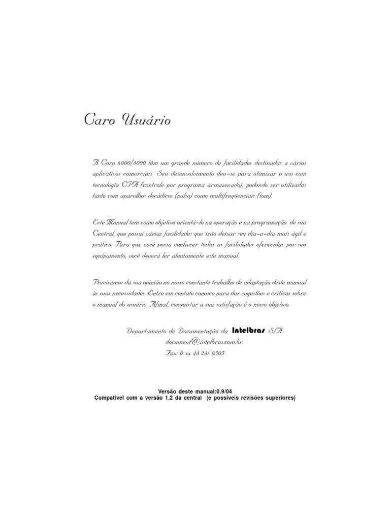Manual PABX Intelbras Corp 6000/8000 | PDF | Telefone | Interface de ...