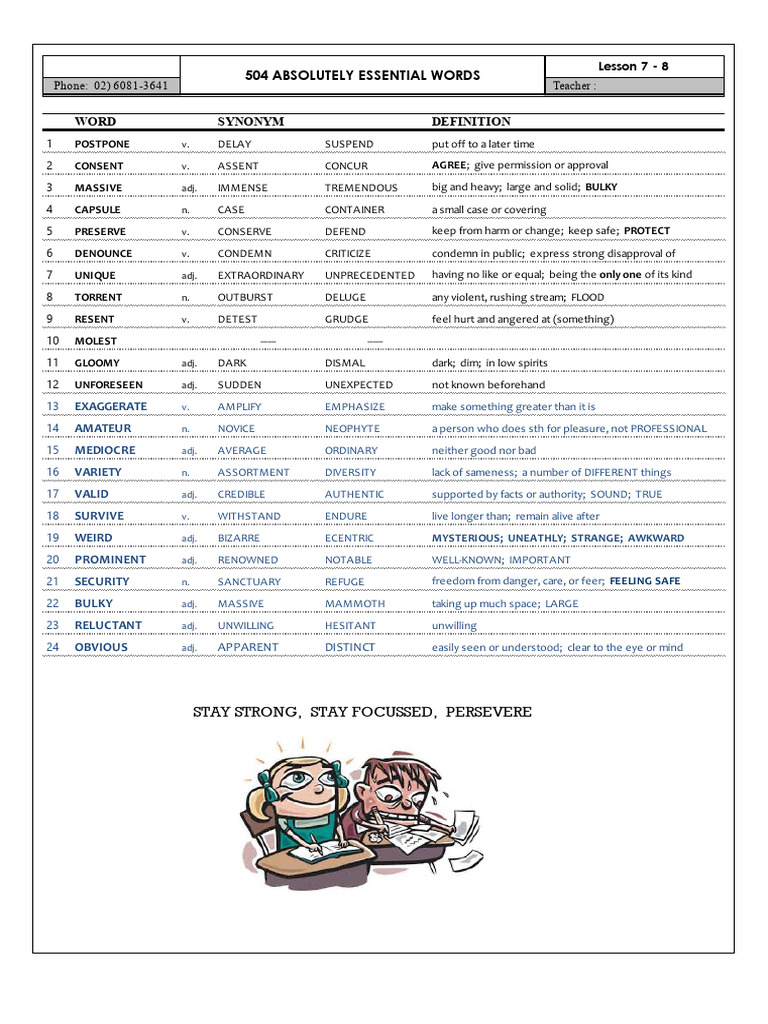 504 Absolutely Essential Words - Lesson 7-8 LIST | PDF