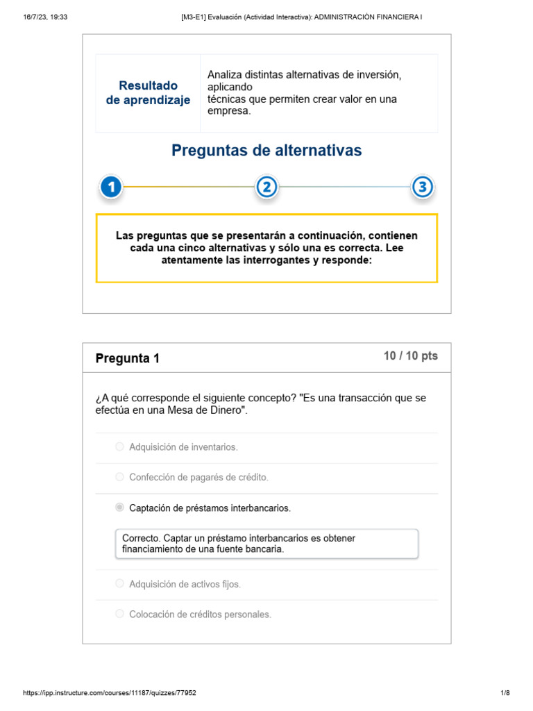 [m3-e1] Evaluación (Actividad Interactiva)_ Administración Financiera i | PDF | Bancos | Interés