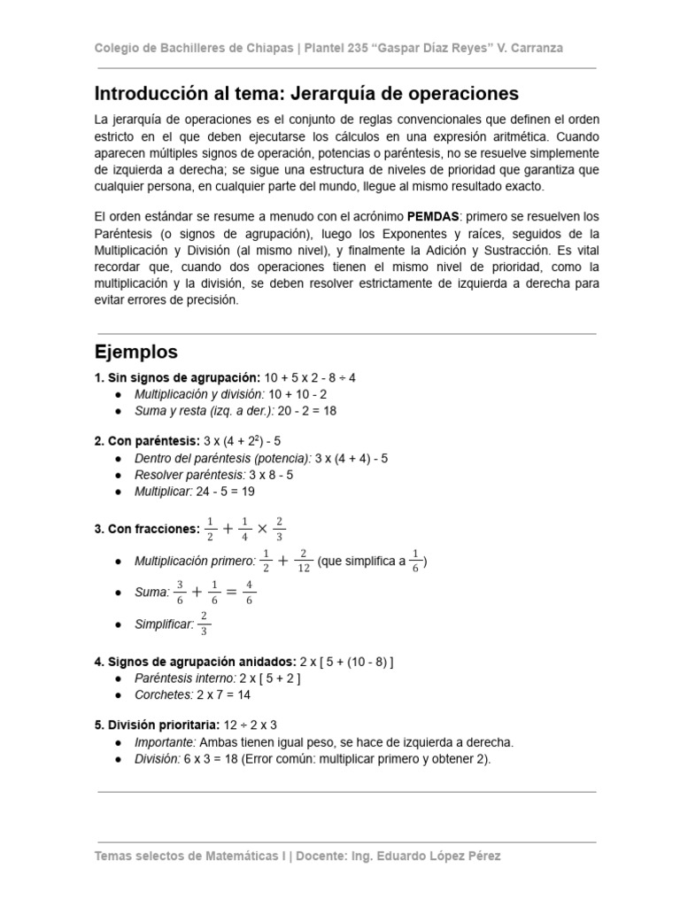 Tema 3 - Jerarquía de Operaciones | PDF | Matemáticas | Aritmética