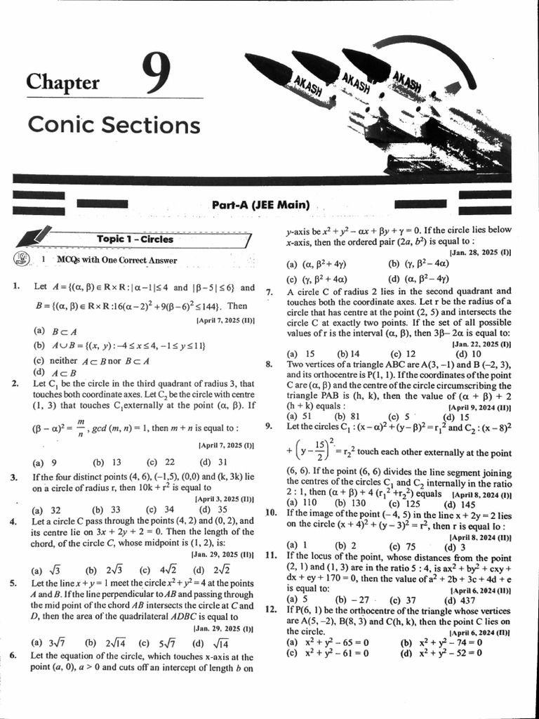 11th Conic Sections 2025-26 | PDF