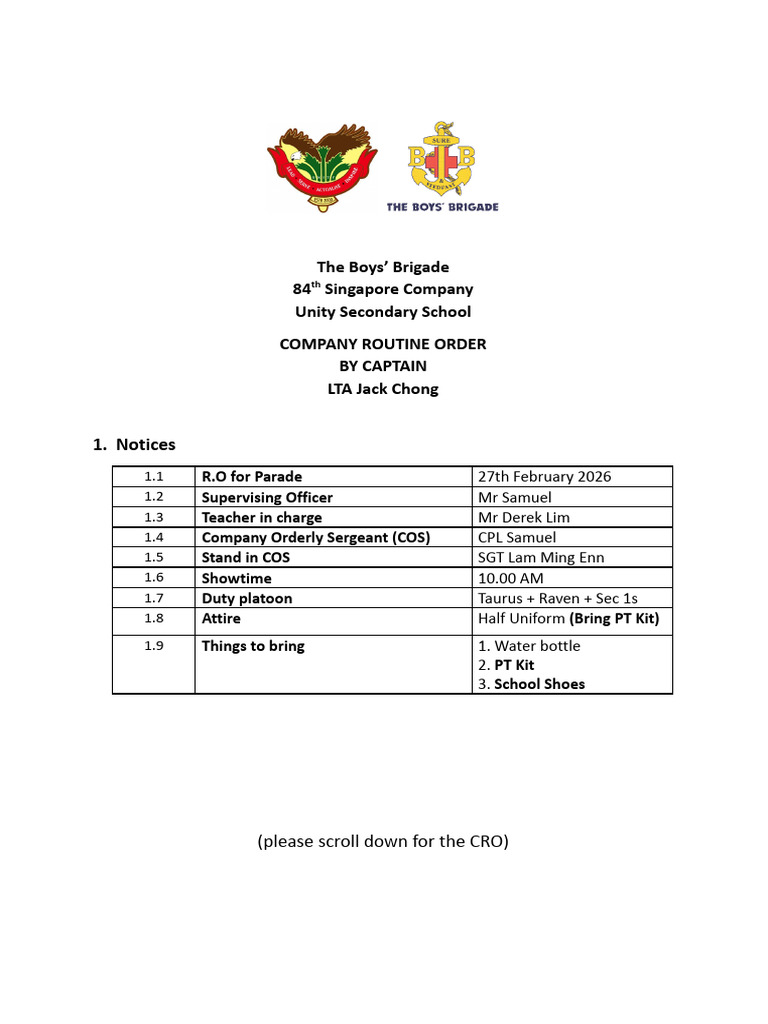 Parade Cro 27th February 2026 | PDF | Military Uniforms | Military Rank