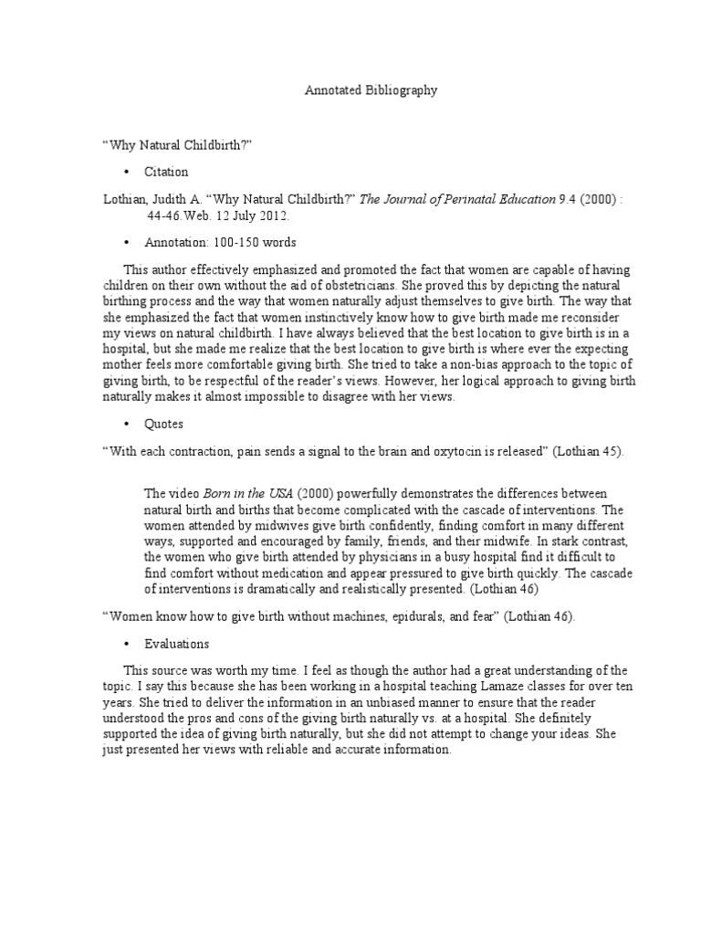 Annotated Bibliography and Synthesis | PDF | Childbirth | Obstetrics
