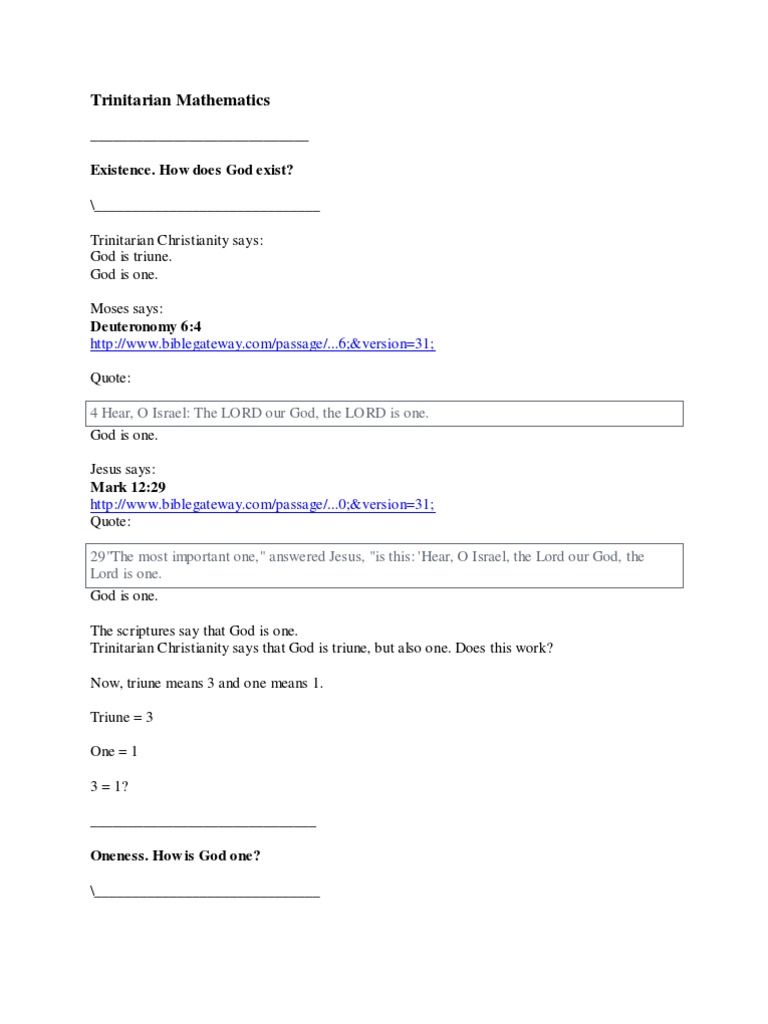 Trinity False Doctrine Trinitarian Mathematics | PDF | Trinity | God In ...