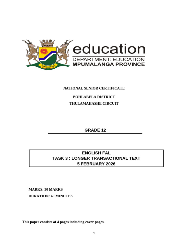 Grade 12 Task 3 Longer Transactional Text | PDF