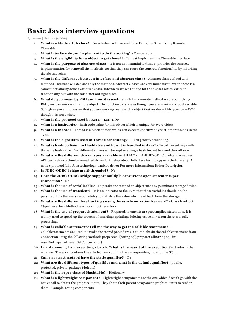 Basic Java Interview Questions | PDF | Class (Computer Programming ...